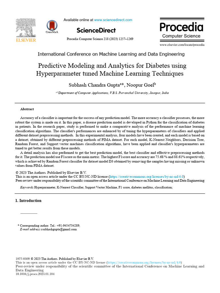 Predictive Modelingand Analyticsfor Diabetesusing | PDF | Statistical ...