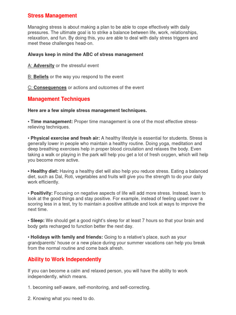 Self Management Class 10 | PDF | Goal | Stress (Biology)