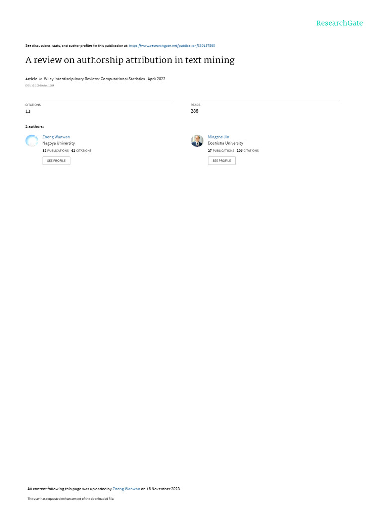 A Review On Authorship Attribution in Text Mining | PDF | Part Of ...