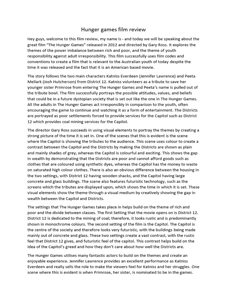 Hunger Games Film Review | PDF | The Hunger Games