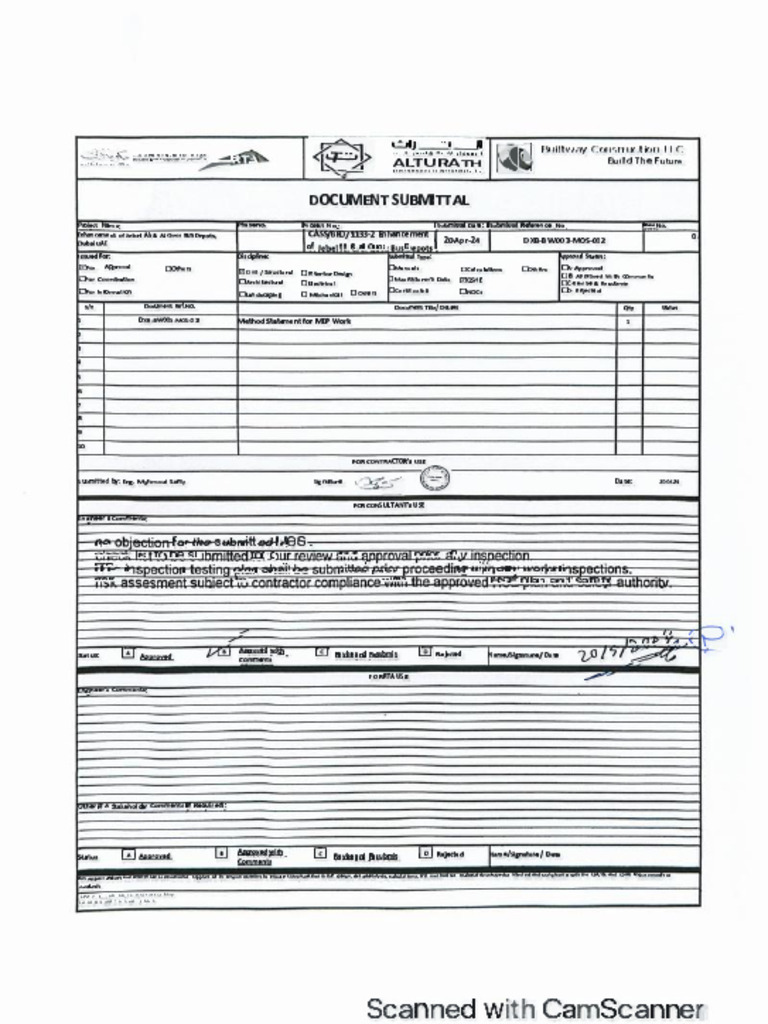 DXB-BW003-MOS-012 - Method Statement For MEP Works - Cover Page | PDF