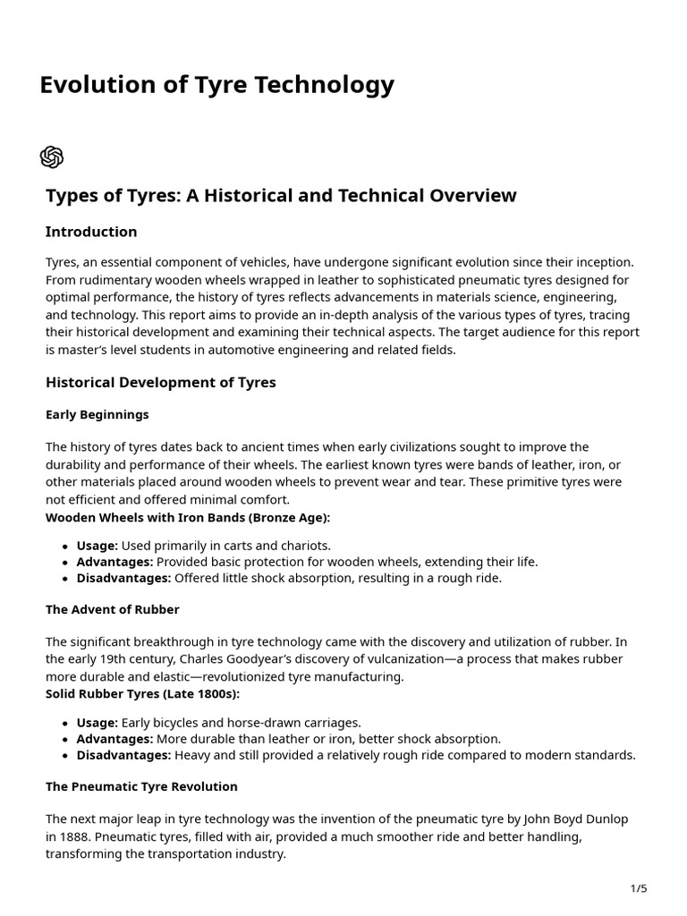 Evolution of Tyre Technology | PDF | Tire | Wheel