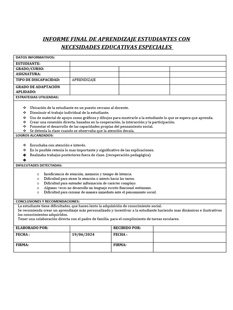 Informe de Aprendizaje Inclusivo | PDF | Aprendizaje | Maestros