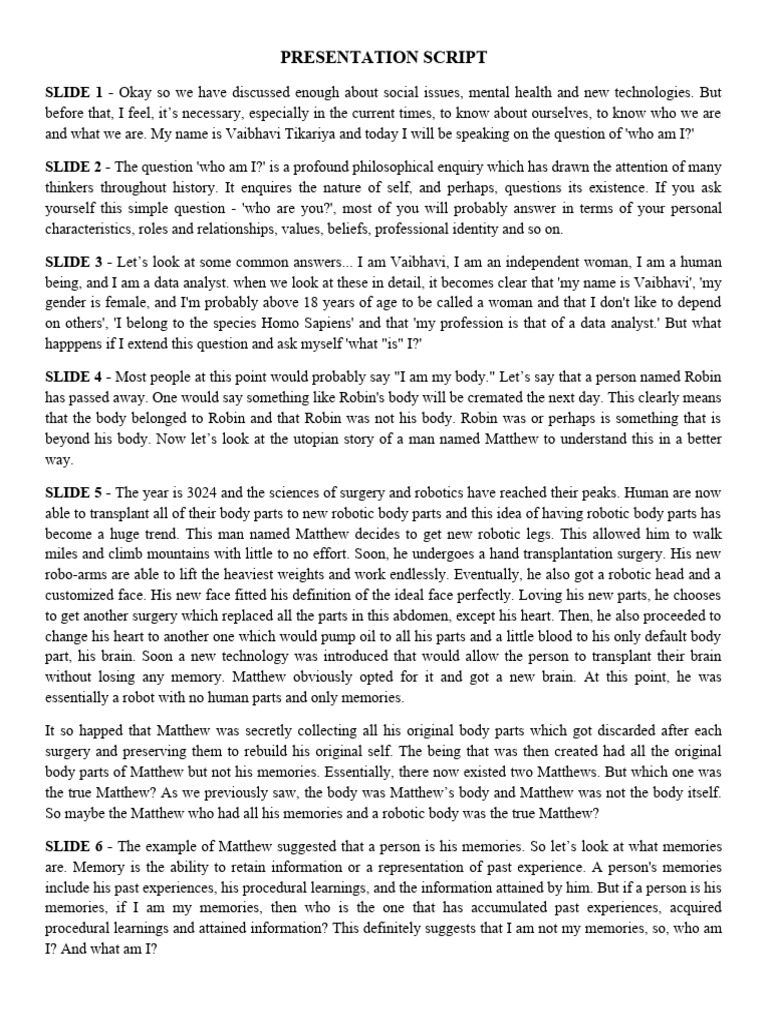 Presentation Script 1 | PDF | Soul | Memory