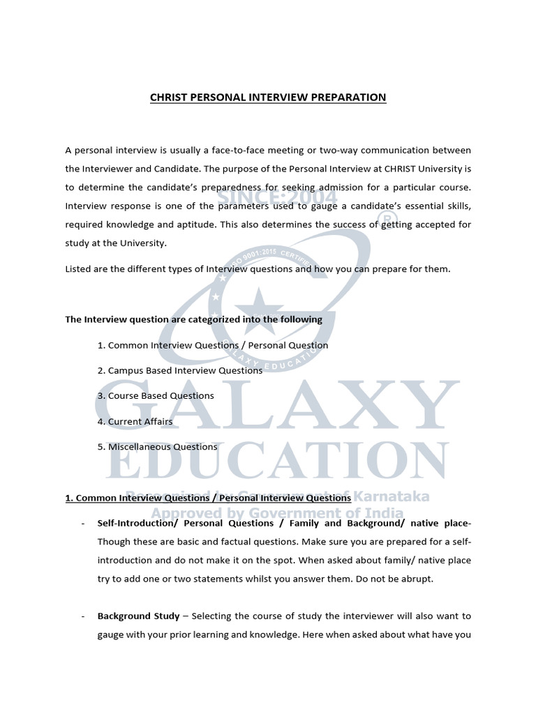 Personal Interview Prep Questions | PDF | Knowledge | Goal