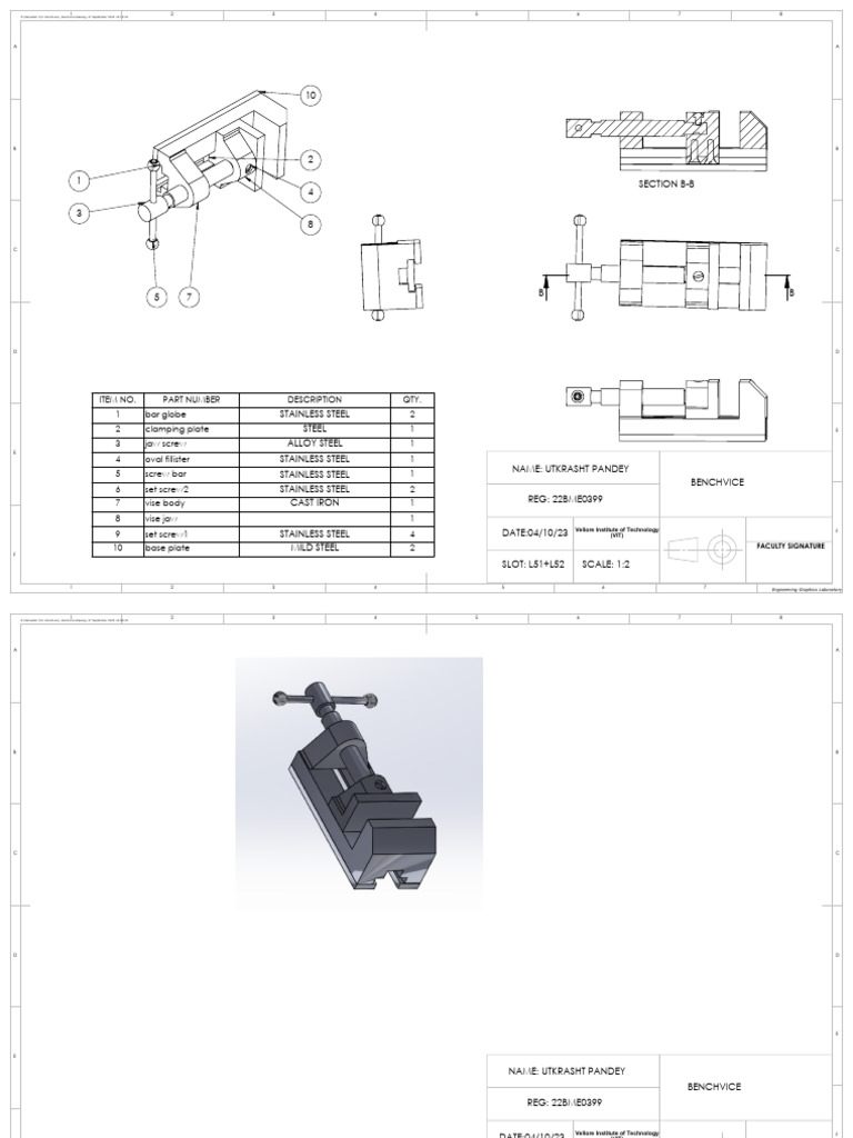 Engineering Lab Bench Vice Drawing | PDF | Steel | Building Engineering