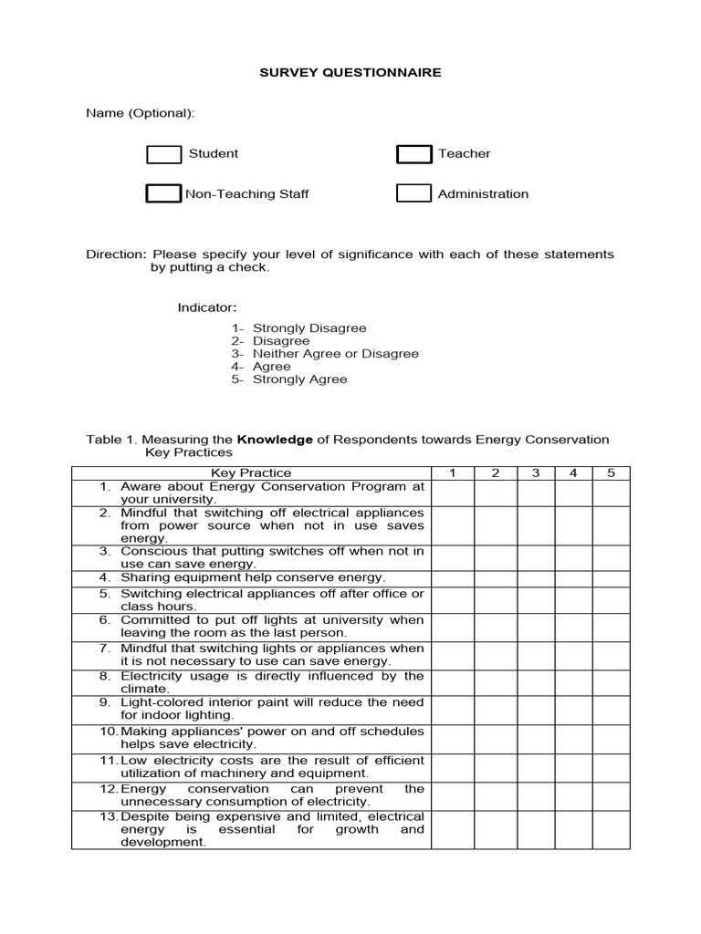 Survey Questionnaire | PDF | Energy Conservation