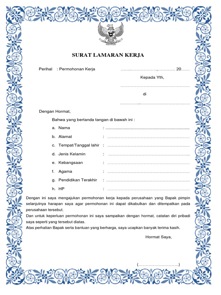 Contoh Surat Lamaran Kerja dan Blangko | PDF