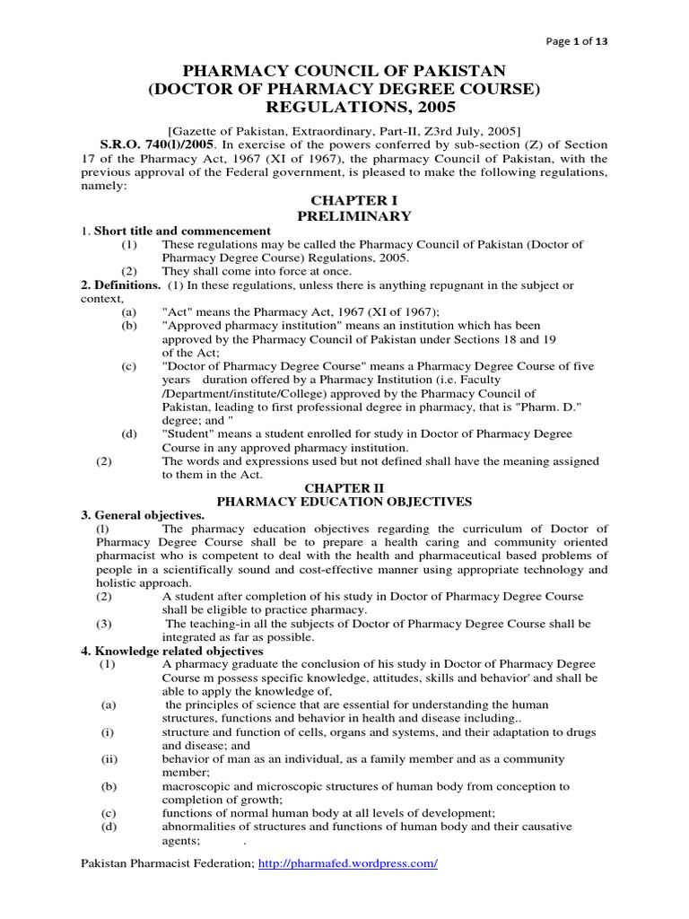 Pharmacy Council Regulations 2005 | PDF | Pharmacy | Pharmacist