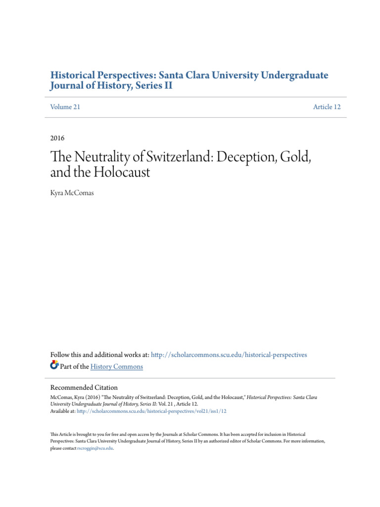 Switzerland's Neutrality and the Holocaust | PDF | Swiss National Bank ...