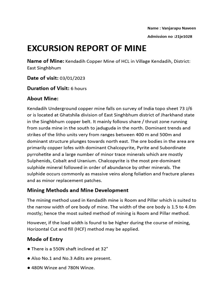 Excursion Report of Mine 1 | PDF | Mining | Ore