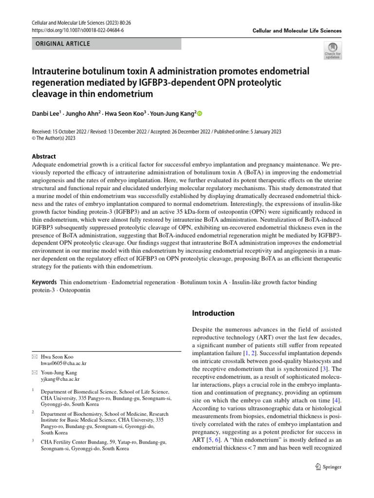 Intra uterine Botulin Toxin Cell Mol Life Sci 23[01-10] | Download Free ...