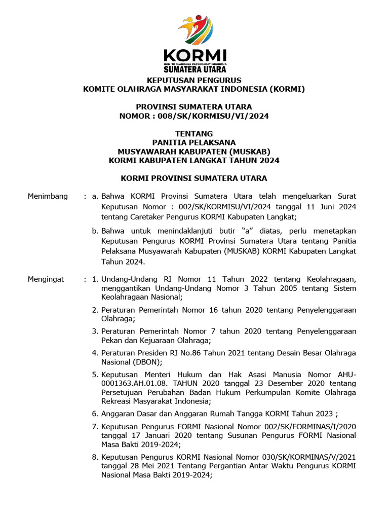 SK Panitia Muskab Kormi Langkat - Oke | PDF