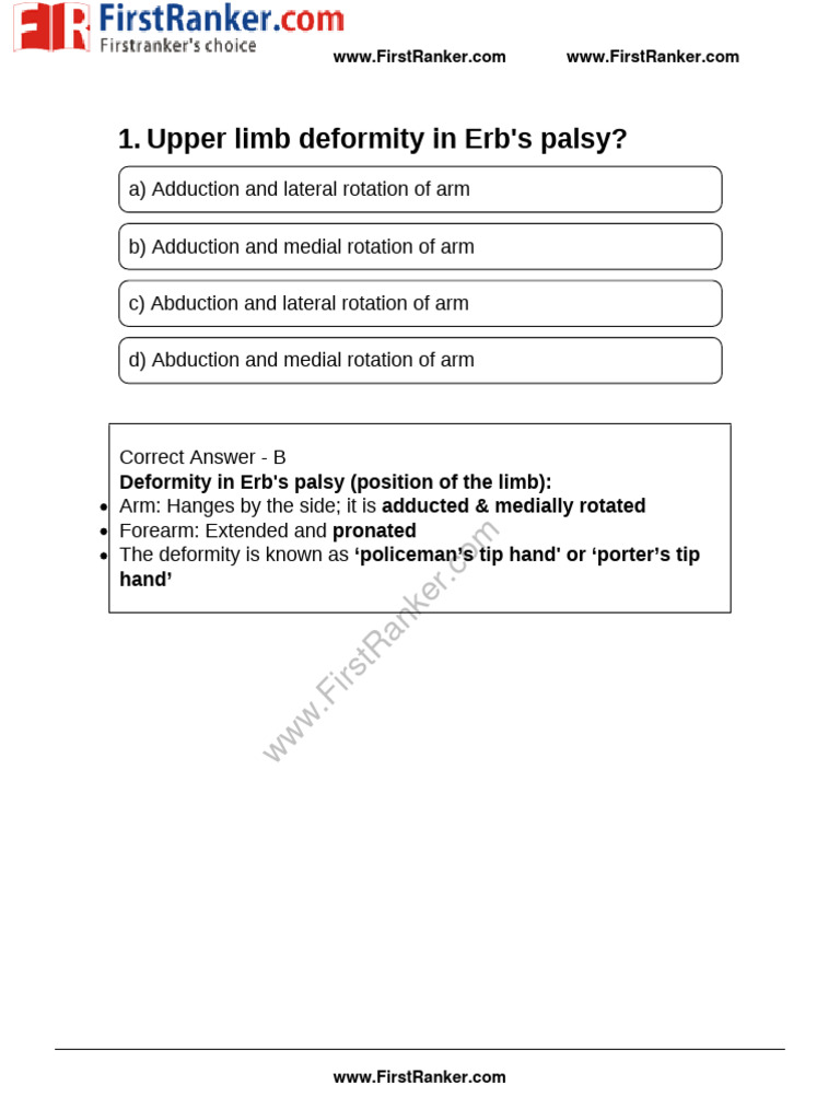Erb's Palsy: Upper Limb Deformity Insights | PDF | Coronary Circulation ...