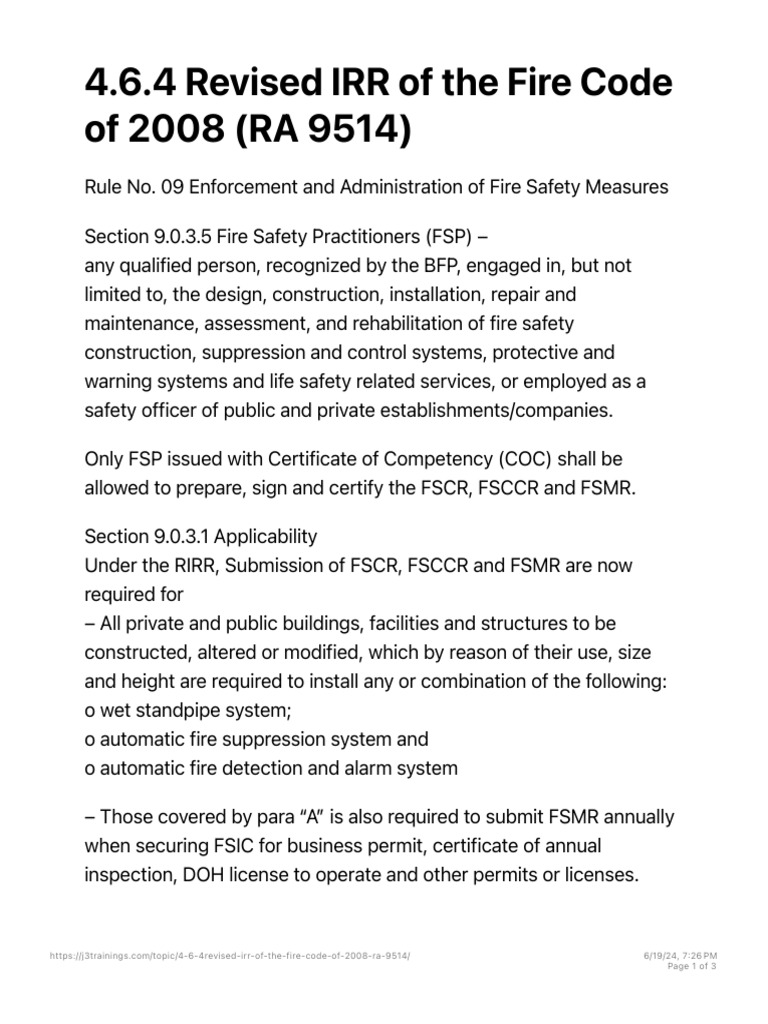 4.6.4 Revised IRR of The Fire Code of 2008 (RA 9514) | PDF | Fire Safety | Safety