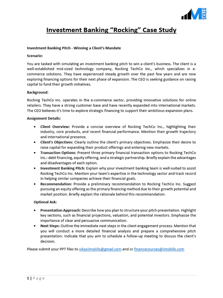 Investment Banking "Rocking" Case Study | Download Free PDF ...