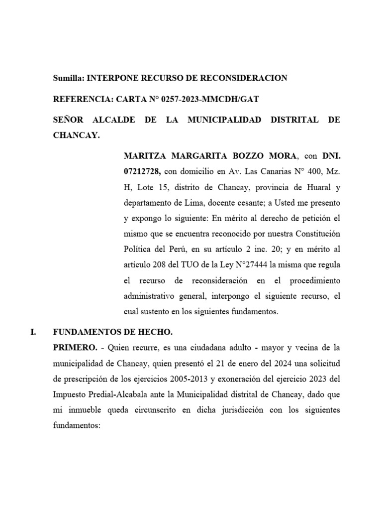 Recurso de Reconsideracion Maritza 2024 | PDF | Constitución | Gobierno