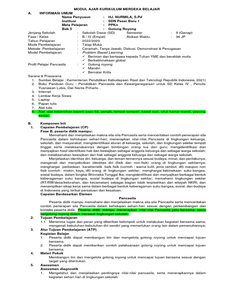 Modul Ajar PKN (Kebersihan Sanitasi Dan Drainase) | PDF
