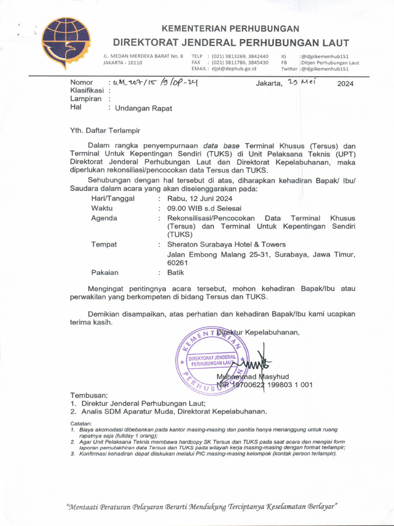 Undangan Rekonsilisasi Data Tersus Dan Tuks | PDF