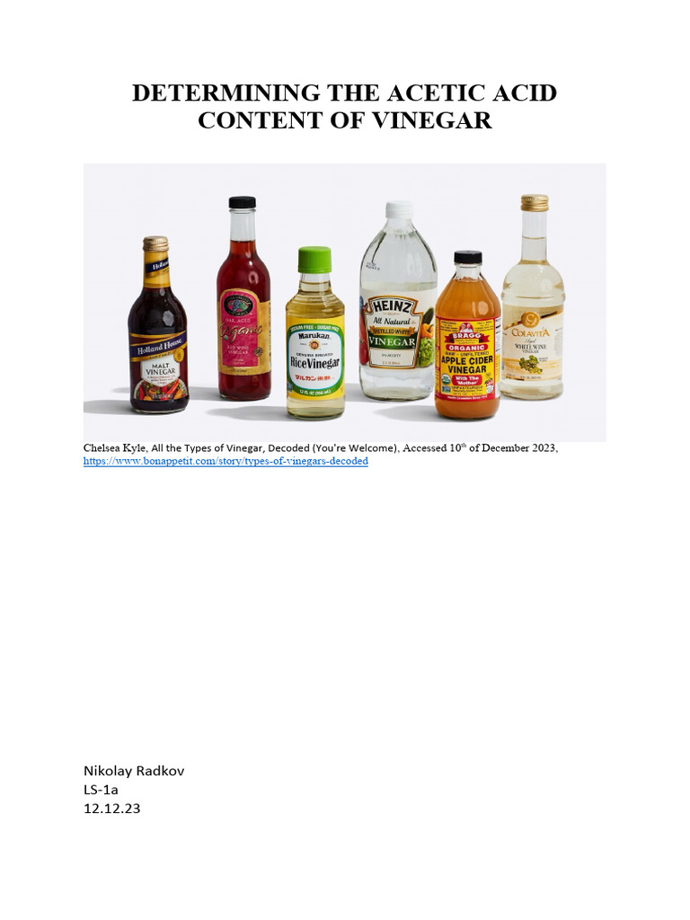 Acetic Acid Content in Vinegar | PDF | Mole (Unit) | Acid