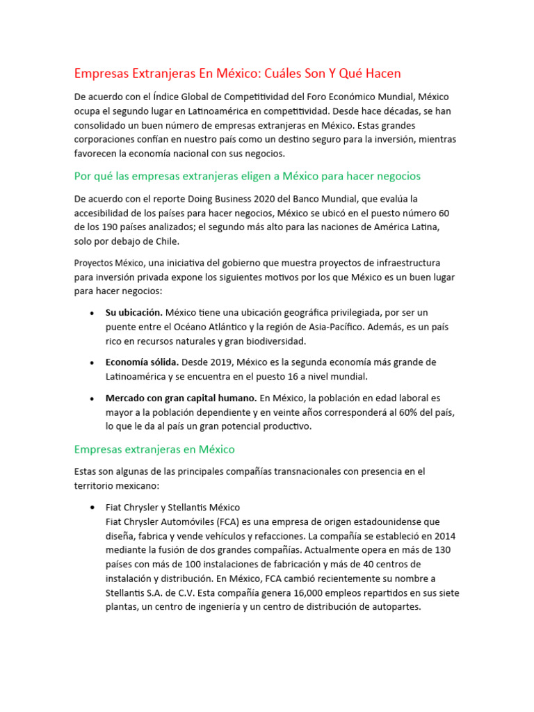 Empresas Extranjeras en México: Impacto y Presencia | PDF | México ...