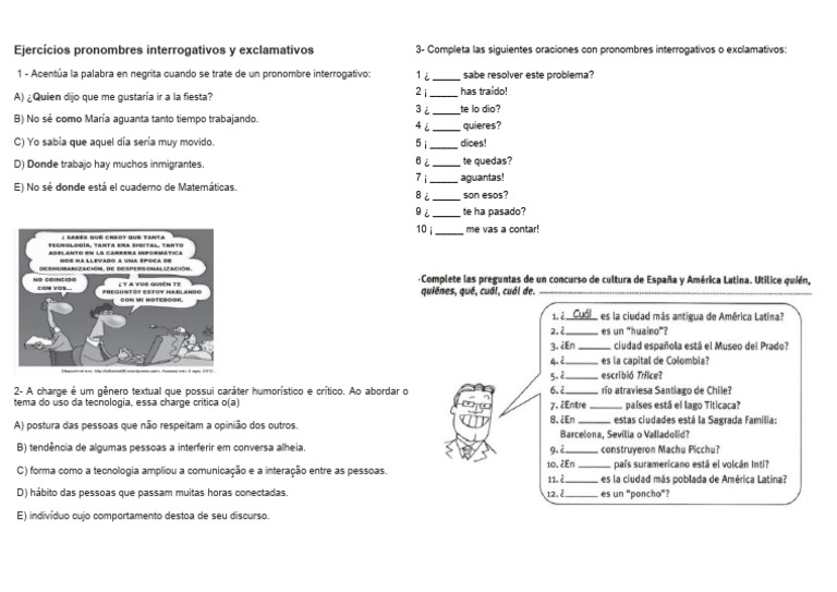 Ejercicios de pronombres interrogativos | PDF