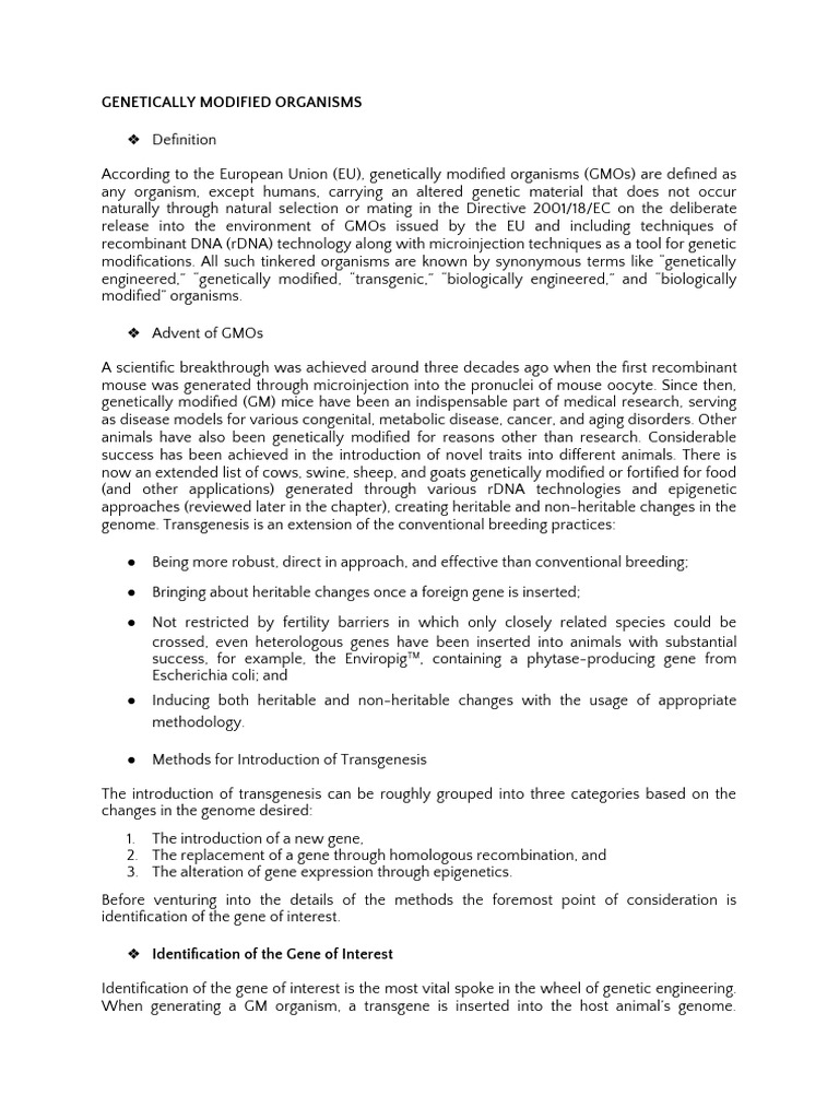 GMO & Methods - 1 | PDF | Genetically Modified Organism | Genetic Engineering