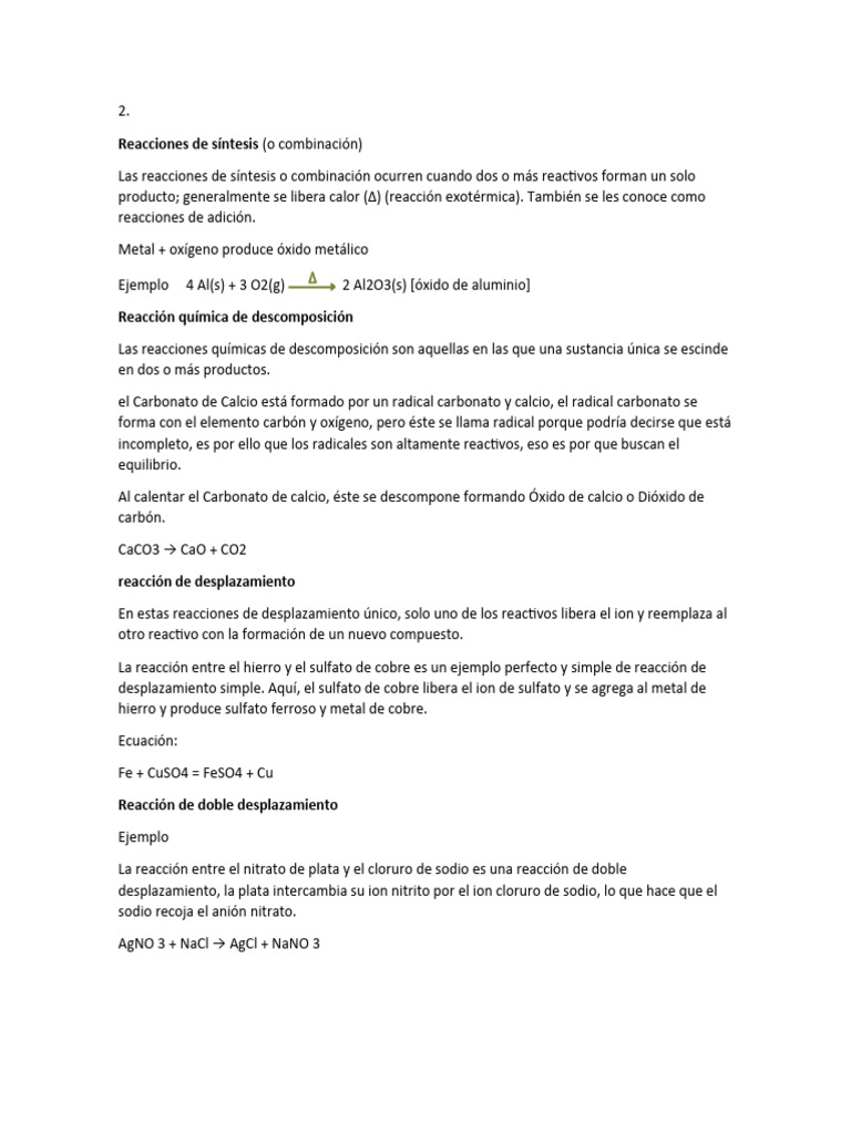 Punto 2 Reacciones Quimicas | PDF | Ciencia y matemáticas