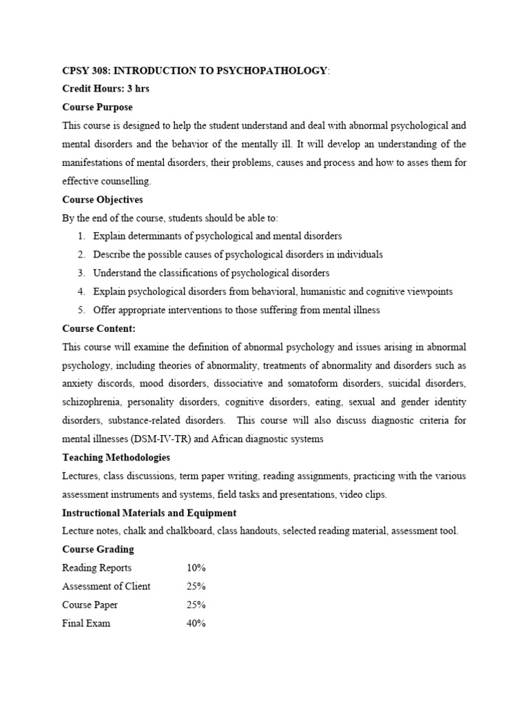 Introduction to Psychopathology Course | PDF | Mental Disorder ...