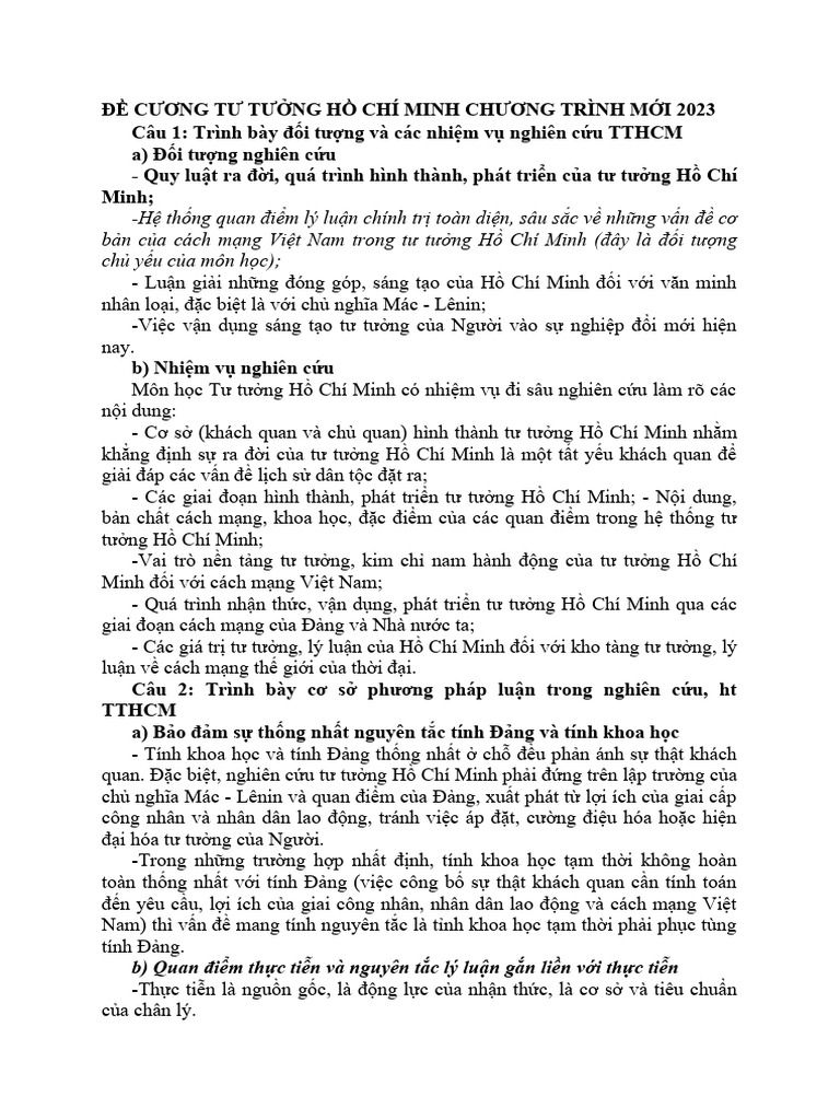 ĐỀ CƯƠNG TTHCM MỚI | PDF