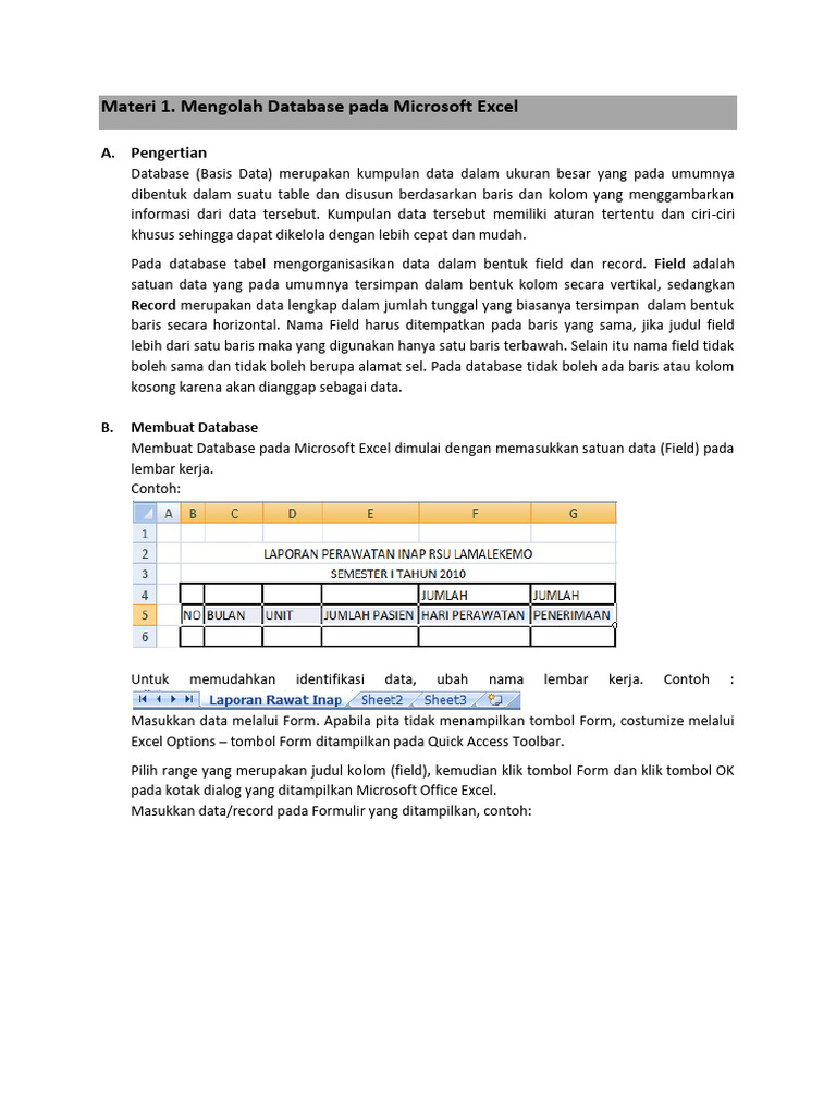 Database MS Excel | PDF | Metode & Bahan Ajar | Komputer
