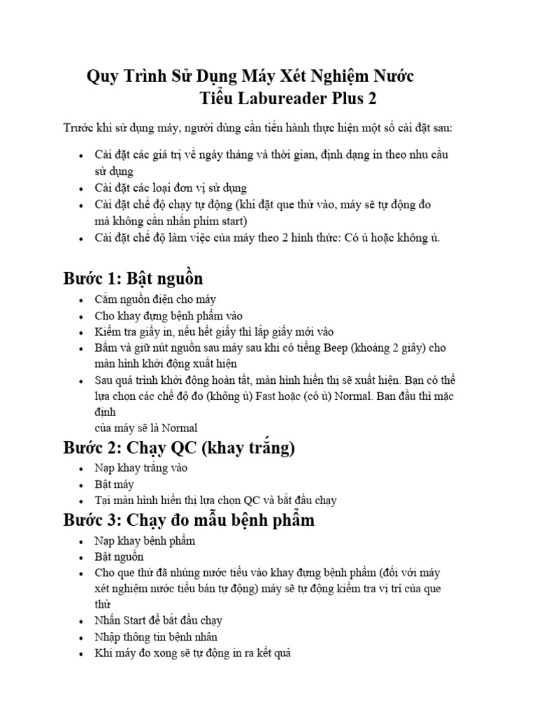 HDSD Máy Nước Tiểu Labureader Plus 2 | PDF