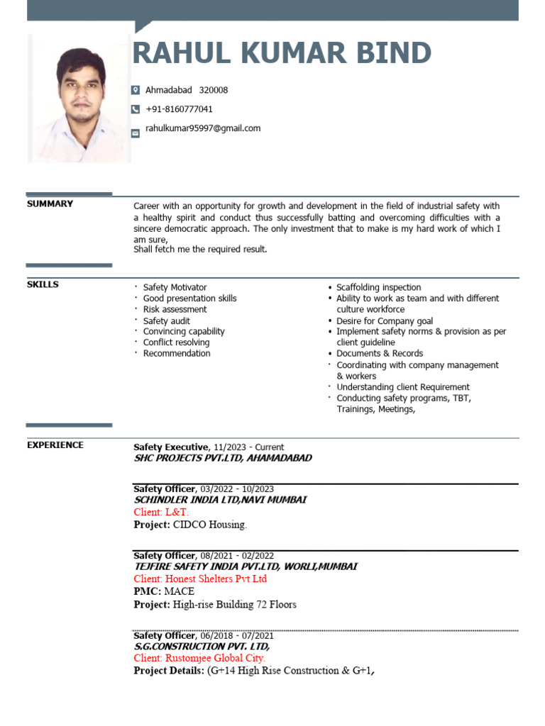 Rahul Kumar Bind HSE Resume New | PDF | Safety | Personal Protective Equipment