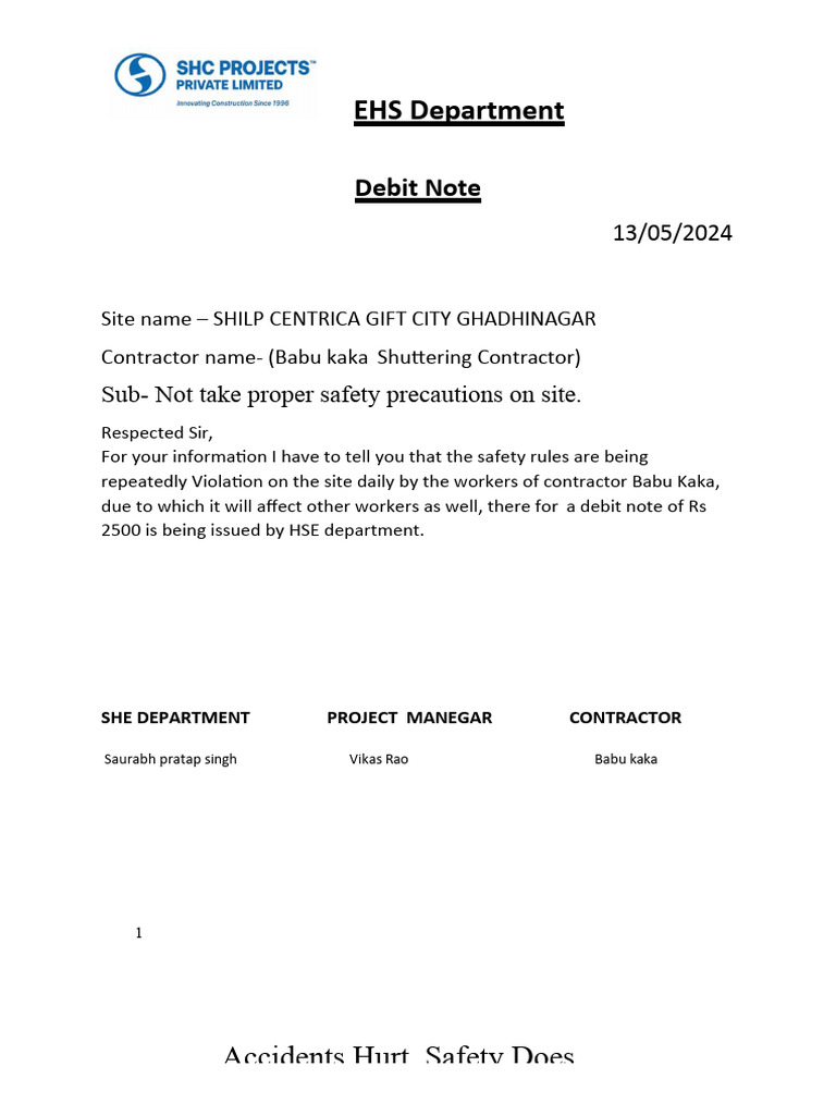 Safety Violation Debit Note Format | PDF | Finance & Money Management ...