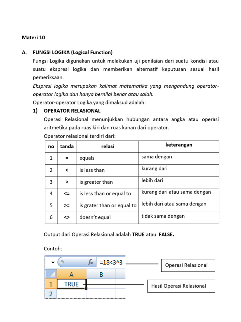 Panduan Fungsi Logika di Excel | PDF