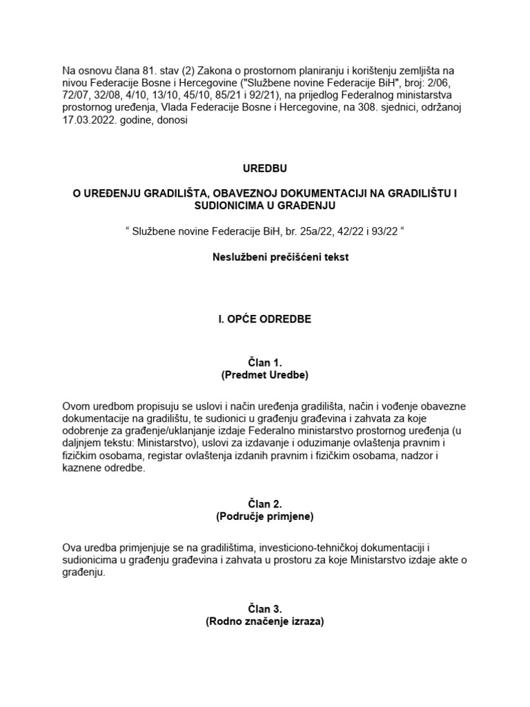 Uredba Uredjenje Gradilista 25a-22 42-22 93-22-PT | PDF