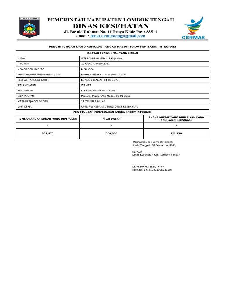 SIti Syarifah Ismail, S.kep - NS, PKM Ubung (Integrasi) | PDF