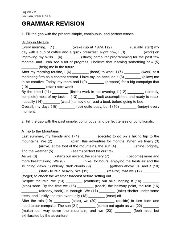 English Grammar Test Prep | PDF | Rain