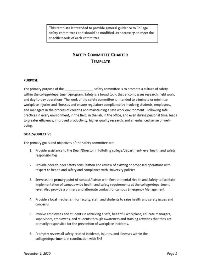 Safety Committee Charter Template | PDF | Occupational Safety And ...