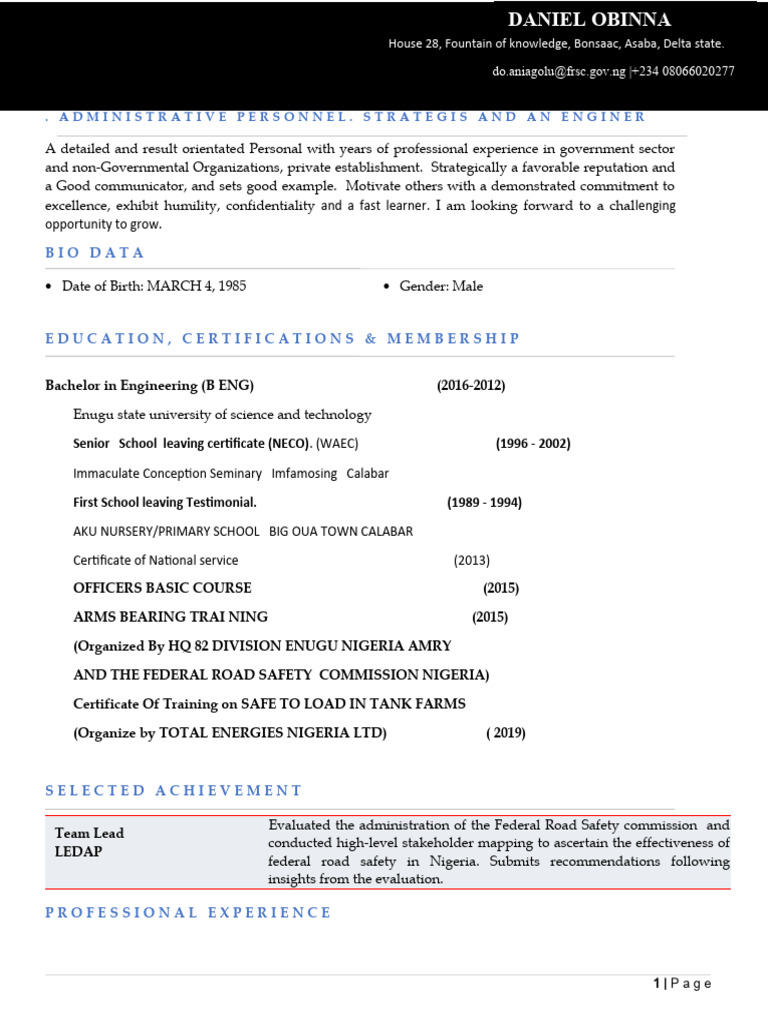 Curriculum vitae of aniagolu daniel obinna(CV) | Download Free PDF | Packaging And Labeling ...