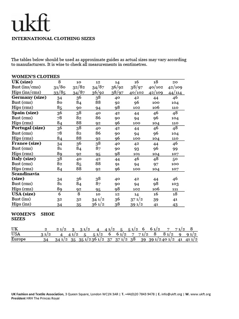 UKFT International Sizing Chart | PDF | Consumer Goods | Style