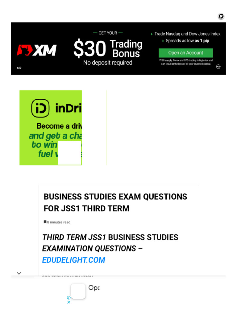 Business Studies Exam Questions For JSS1 Third Term | PDF | Debits And Credits | Business