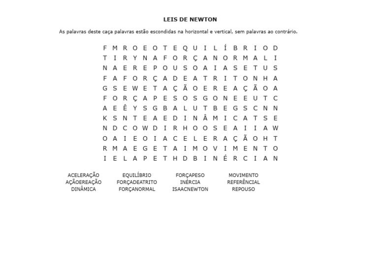 LEIS DE NEWTON - Caça Palavras | PDF