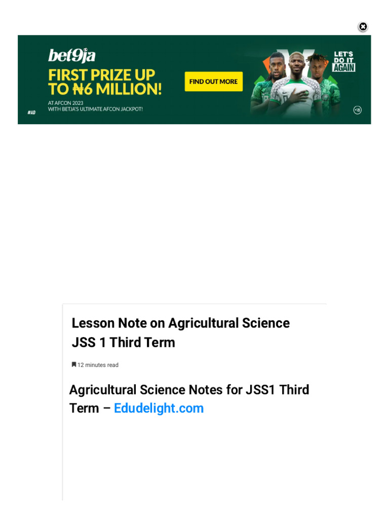 Lesson Note On Agricultural Science JSS 1 Third Term | PDF | Agriculture | Crop Rotation