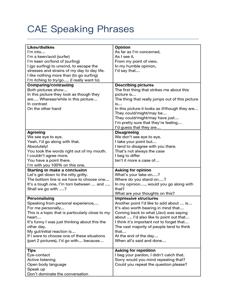 Cae Speaking Phrases | PDF