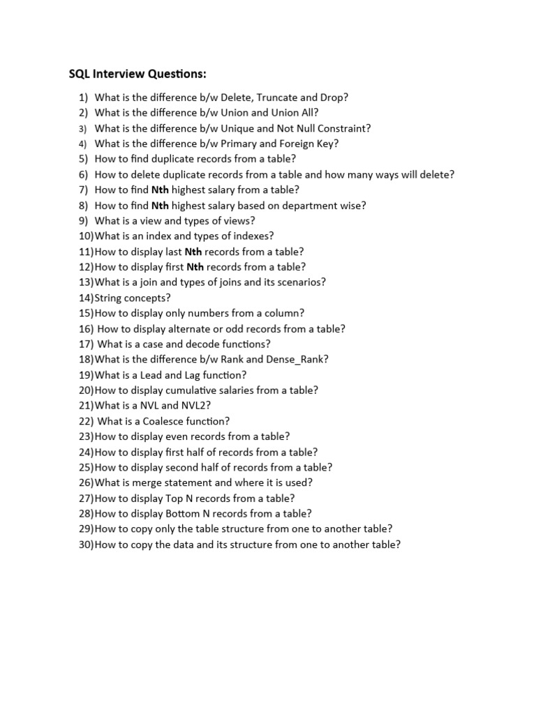 Interview Questions-V1 | PDF | Data Management | Computing