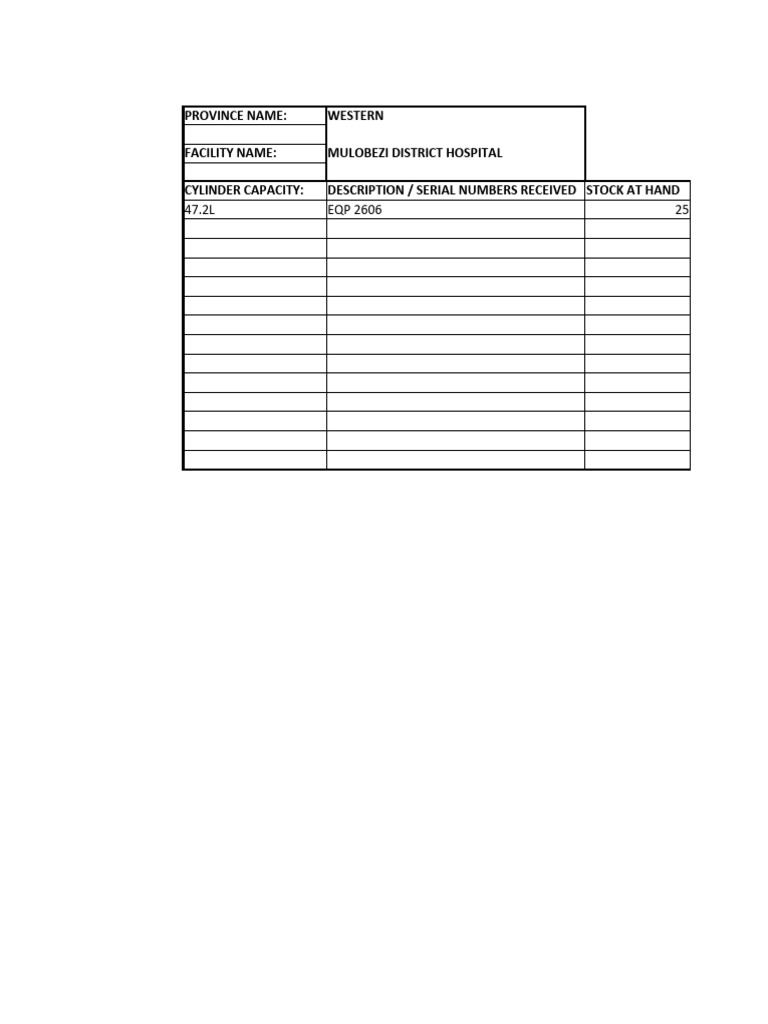 Oxygen Cylinder Inventory GRZ MOH-Western Province | PDF | Health Care