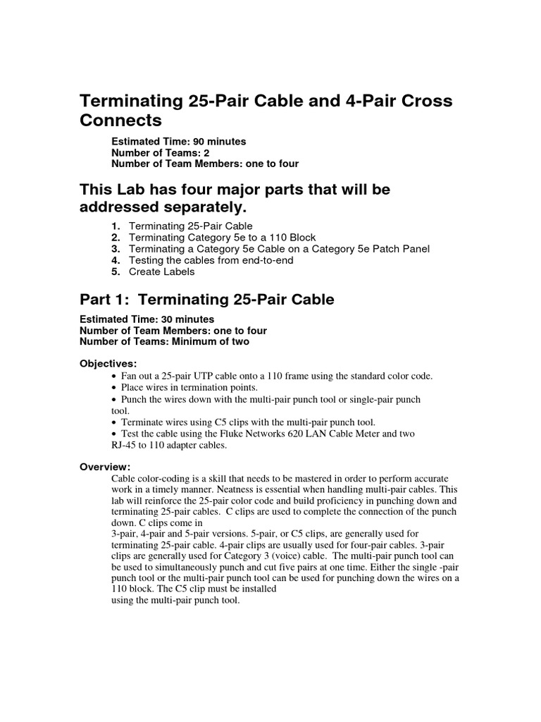 Terminating 25-Pair Cable and 4-Pair Cross Connects | PDF | Electrical ...