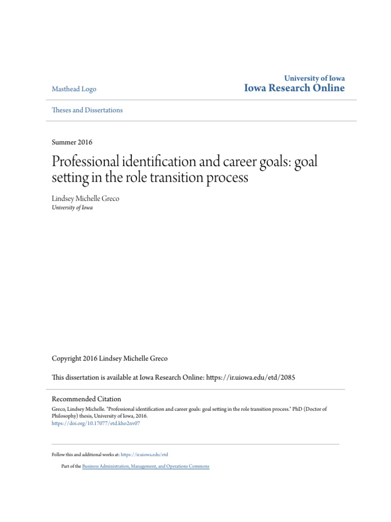Professional Identification and Career Goals - Goal Setting in The ...