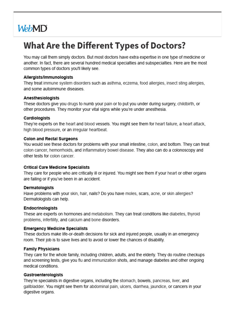 2-Different Types of Doctors & Medical Specialists Explained | PDF ...